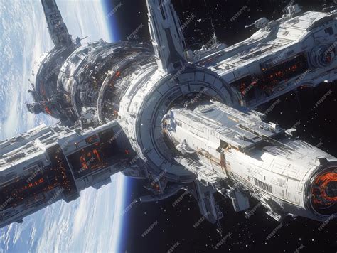 Intergalactic Spaceship Docking At Massive Futuristic Space Station Premium Ai Generated Image
