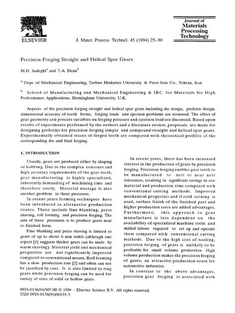 1994 Precision Forging Straight And Helical Spur Gears Pdf Gear Forging