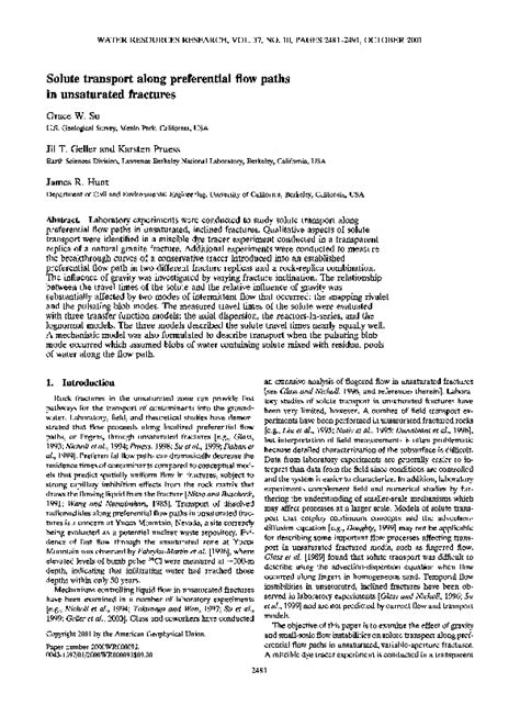 Pdf Solute Transport Along Preferential Flow Paths