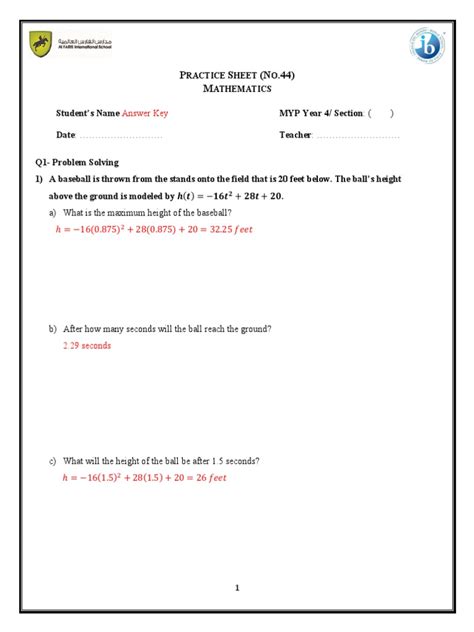 Answer Key Of Y4 Mathematics Practice Sheet 44 Pdf