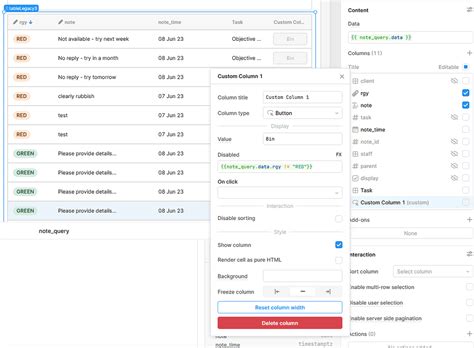 Toggle To Disable Action Buttons On Custom Column Comparing Strings