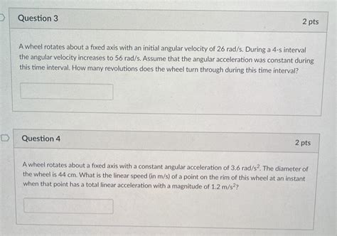 solved question 3 2 pts a wheel rotates about a fixed axis
