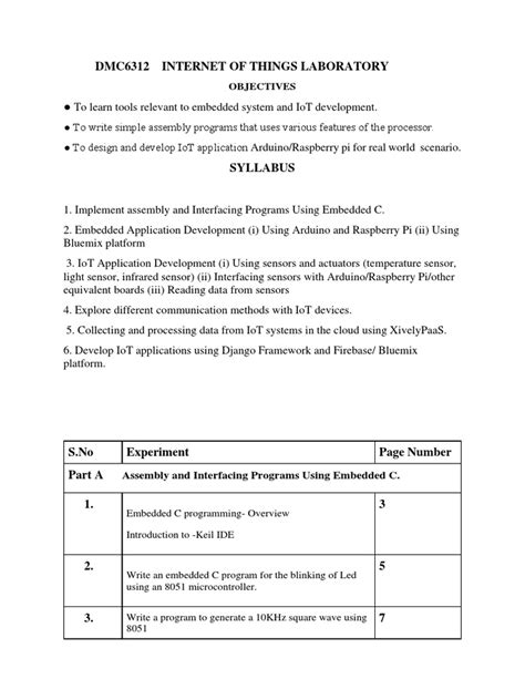 Dmc6312 Internet Of Things Laboratory Download Free Pdf Arduino Embedded System