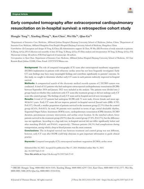 Pdf Early Computed Tomography After Extracorporeal Cardiopulmonary