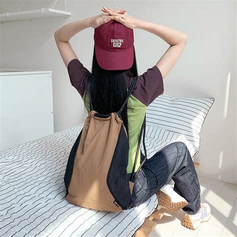 비마이뮤즈 여름추천 생활방수 니콜 배색 스포티 스트링 백팩 짐색 대학생 새학기 개강룩 바스락 운동 여행 주황 카멜 가방