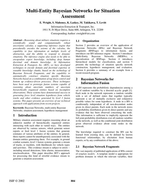 PDF Multi Entity Bayesian Networks For Situation Assessment