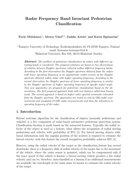 Pdf Radar Frequency Band Invariant Pedestrian Classification