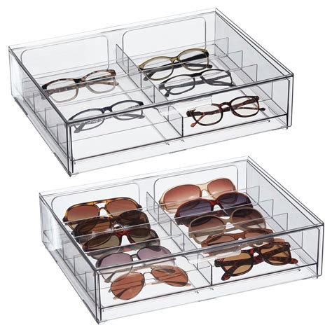 Mdesign Wide Plastic Stackable Glasses Organizer Box 2 Drawers 2 Pack