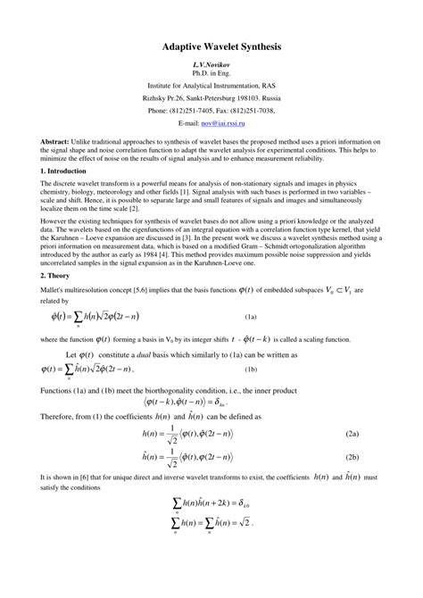 Pdf Adaptive Wavelet Synthesis