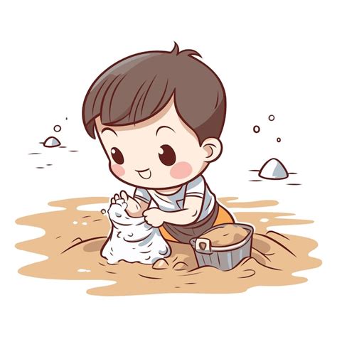 Premium Vector Boy Playing With A Snowman In The Mud