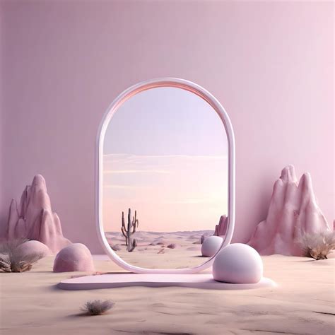 Mirror Mirage Pink And Violet Desert Fantasy Premium Ai Generated Image
