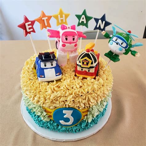 Robocar Poli Birthday Cake with Cars and Stars