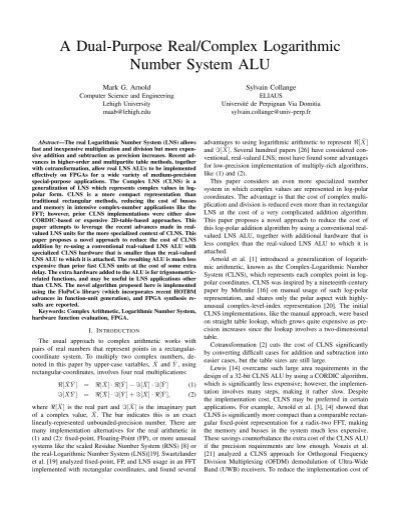 a dual purpose real complex logarithmic number system alu