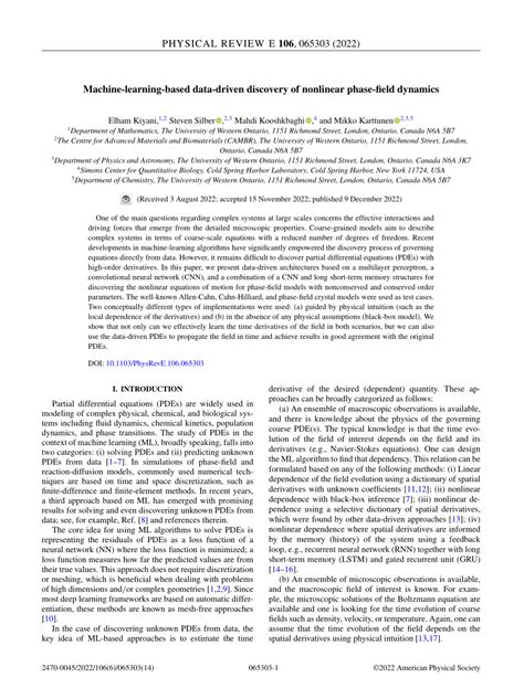 Pdf Machine Learning Based Data Driven Discovery Of Nonlinear Phase Field Dynamics