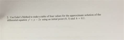 solved use euler s method to make a table of four values for