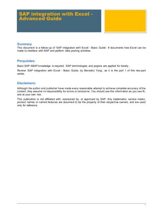 SAP Integration With Excel Advanced Guide DOC Programming Languages Computing