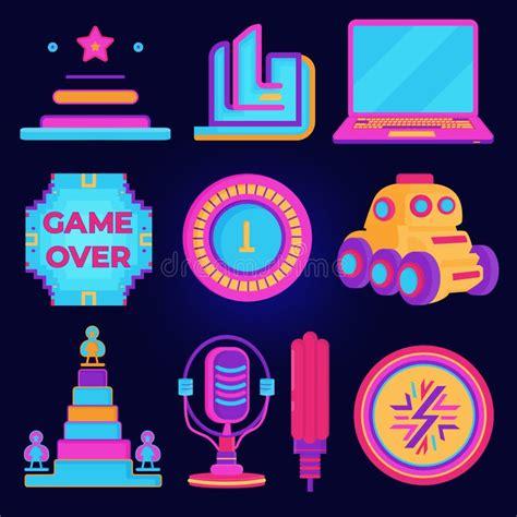 10 Video Games Icon Illustrations Set Isolated On The Colored