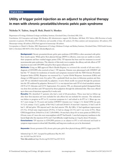 PDF Utility Of Trigger Point Injection As An Adjunct To Physical Therapy In Men With Chronic