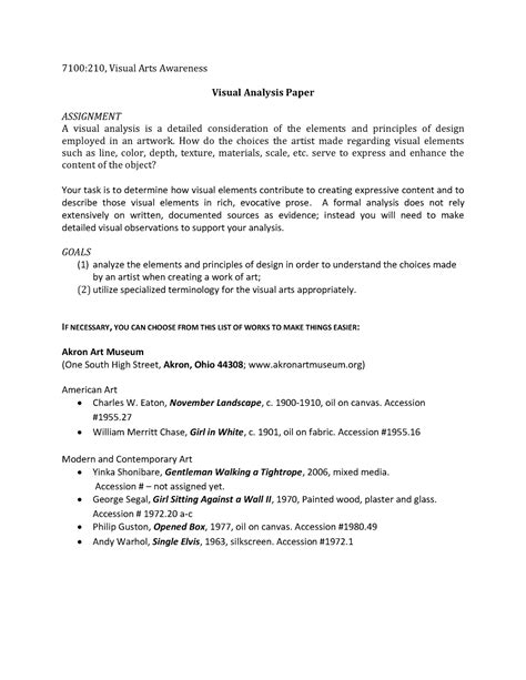 Visual Analysis Paper 7100210 Visual Arts Awareness Visual Analysis Paper Assignment A