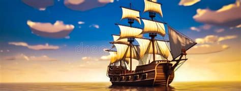 An Animated Image Of Ship Sailing In The Ocean Generative Ai Stock