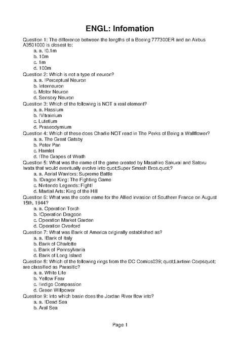 ENGL Cheat Sheet Exercise And Summary Notes ENGL Infomation