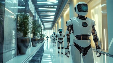 Aipowered Security Robots Patrolling A Hightech Building Autonomous Robots Ensuring Security In