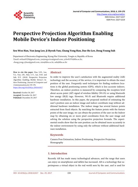 Pdf Perspective Projection Algorithm Enabling Mobile Devices Indoor