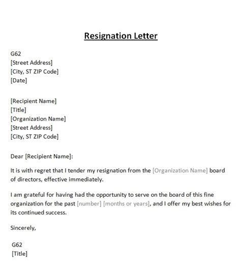 Board Resignation Letter Template