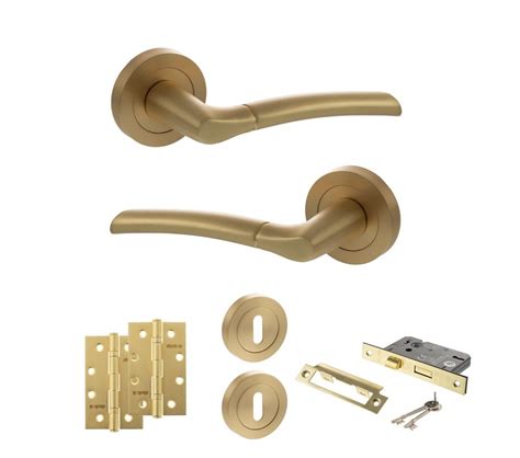 Status Indiana Door Handle Lock Pack 4 Slim Knuckle Hinges X4 Satin
