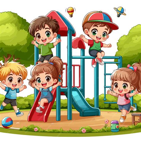 Niños De Dibujos Animados Felices Jugando A La Ilustración Vectorial