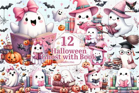 Halloween Ghost With Book Clipart Png Graphic By Victoryhome · Creative