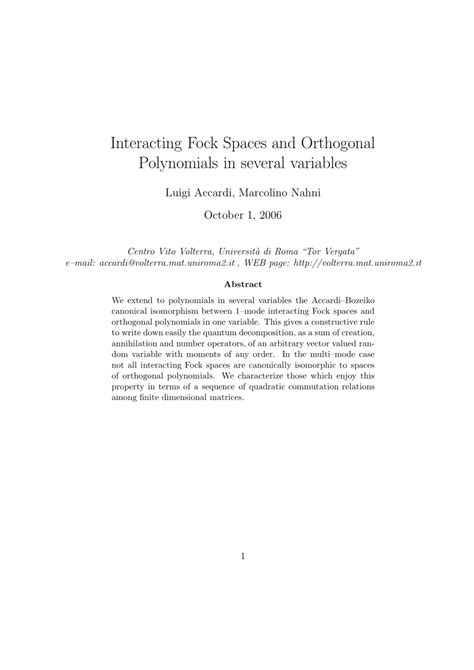 Pdf Interacting Fock Spaces And Orthogonal Polynomials In Several Variables