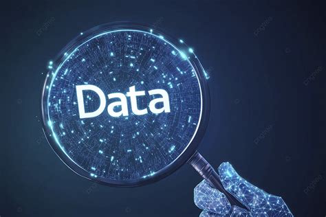 데이터 분석 개념 어두운 파란색 배경에 디지털 이진 코드와 텍스트 데이터가 있는 돋보기를 들고 있는 손의 낮은 다각형 와이어프레임 확대 유리 디지털 배경 일러스트 및