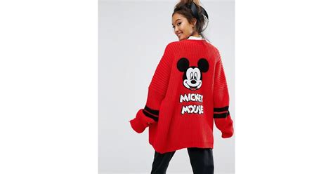 Lazy Oaf X Disney Mickey Mouse College Cardigan In Red Lyst