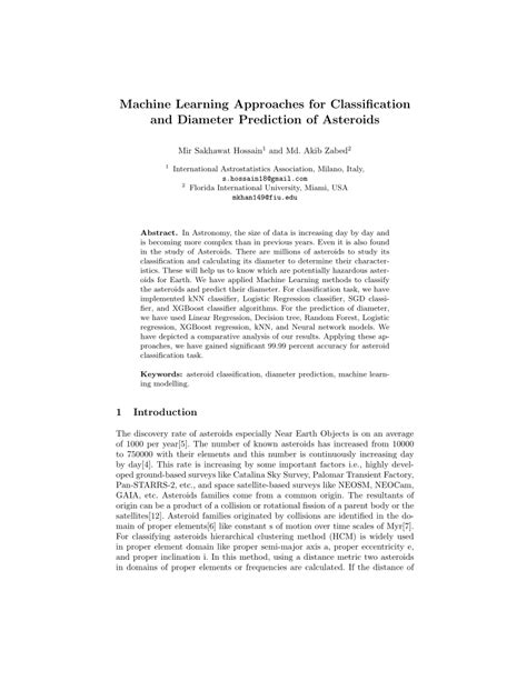 pdf machine learning approaches for classification and diameter