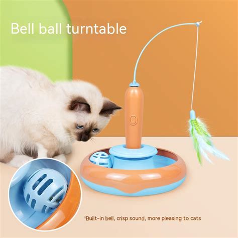 Electric Teasing Cat Toys Feather Teasing Stick Rotating Disc Pet Leaky
