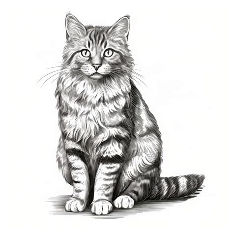 Realistic Hand Sketch Of A Sitting Cat Detailed Character Illustration