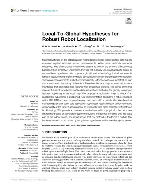 PDF Local To Global Hypotheses For Robust Robot Localization
