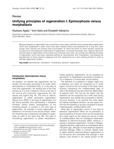Pdf Unifying Principles Of Regeneration I Epimorphosis Versus Morphallaxis