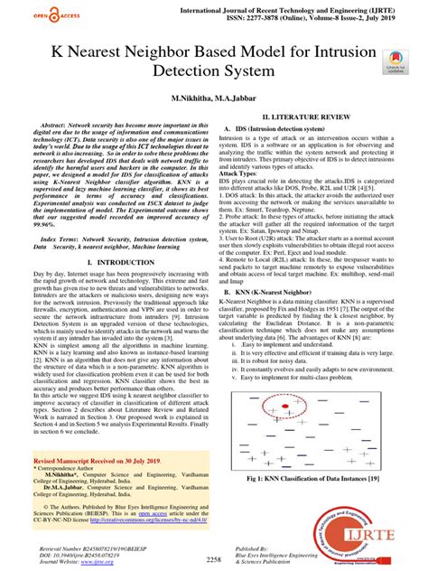 k nearest neighbor based model for intrusion detection system