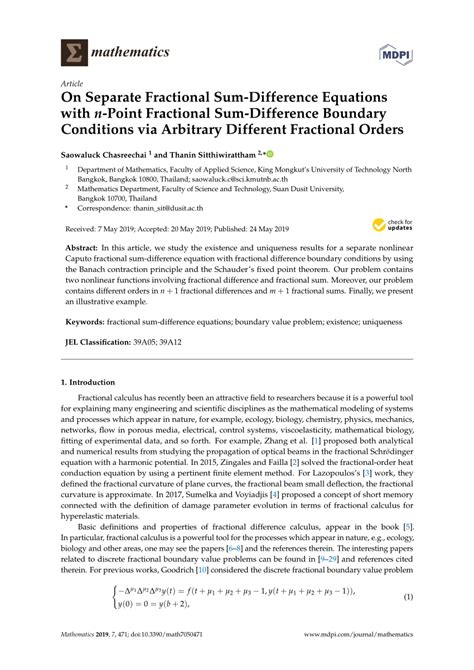 Pdf On Separate Fractional Sum Difference Equations With N Point Fractional Sum Difference