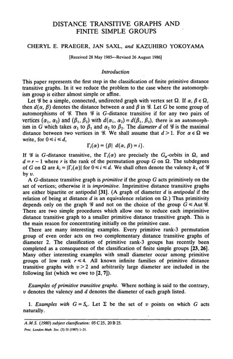 Pdf Distance Transitive Graphs And Finite Simple Groups