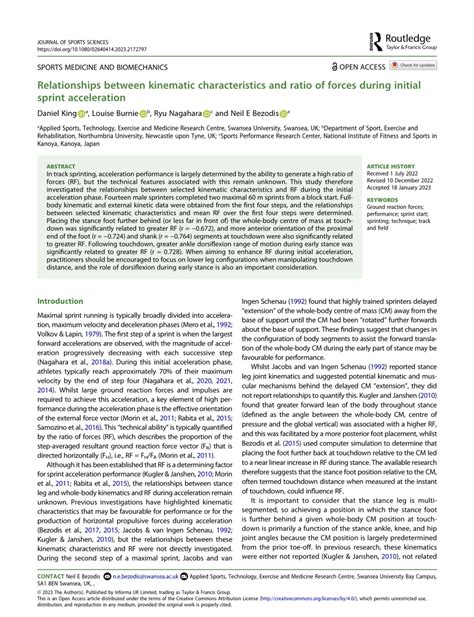 Pdf Relationships Between Kinematic Characteristics And Ratio Of Forces During Initial Sprint