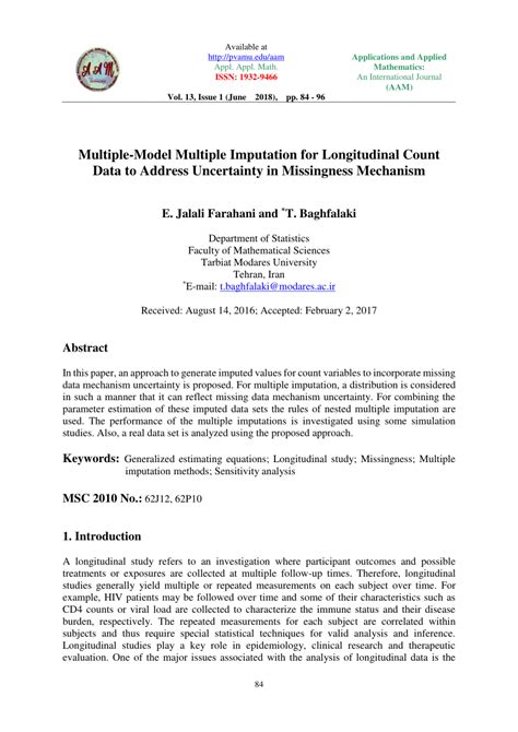 Pdf Multiple Model Multiple Imputation For Longitudinal Count Data To