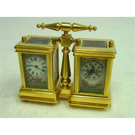 Brass And Porcelain Clock And Thermometer