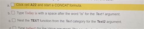 solved a ﻿click cell a22 ﻿and start a concat formula b