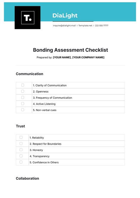 Free Bonding Assessment Checklist Template To Edit Online