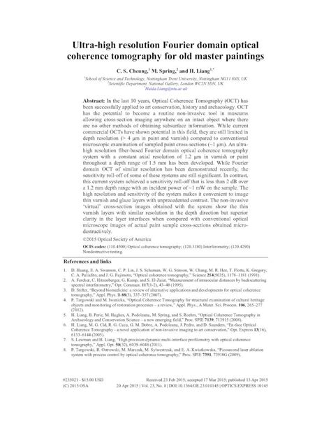 Pdf Ultra High Resolution Fourier Domain Optical Coherence Tomography …irep Ntu Ac Uk Id
