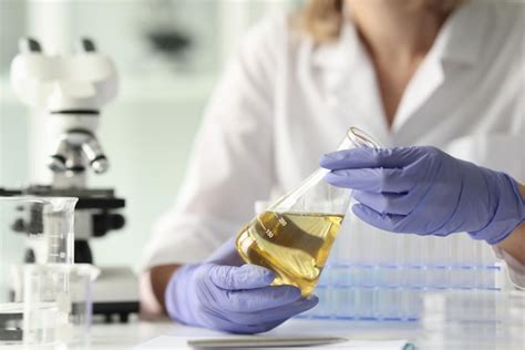 Premium Photo Closeup Of Scientist Woman Holding Sample With Yellow