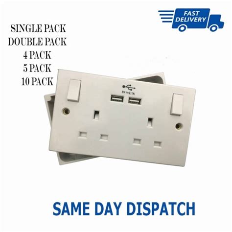 2 Gang Double 3 Pin Wall Socket With 2 USB Mr Gadget Solutions